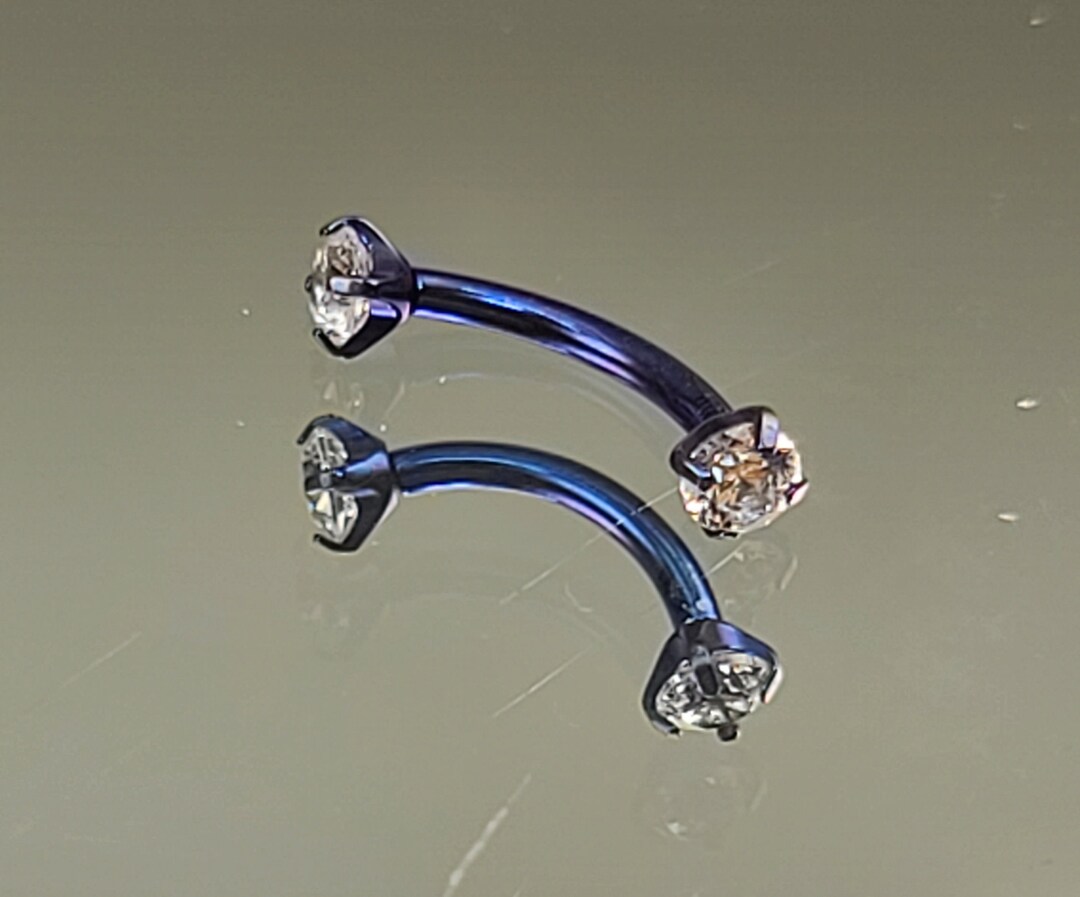 16g Titanium Internal Thread Curved Barbell Blurple in Photo 3mm CZ ...