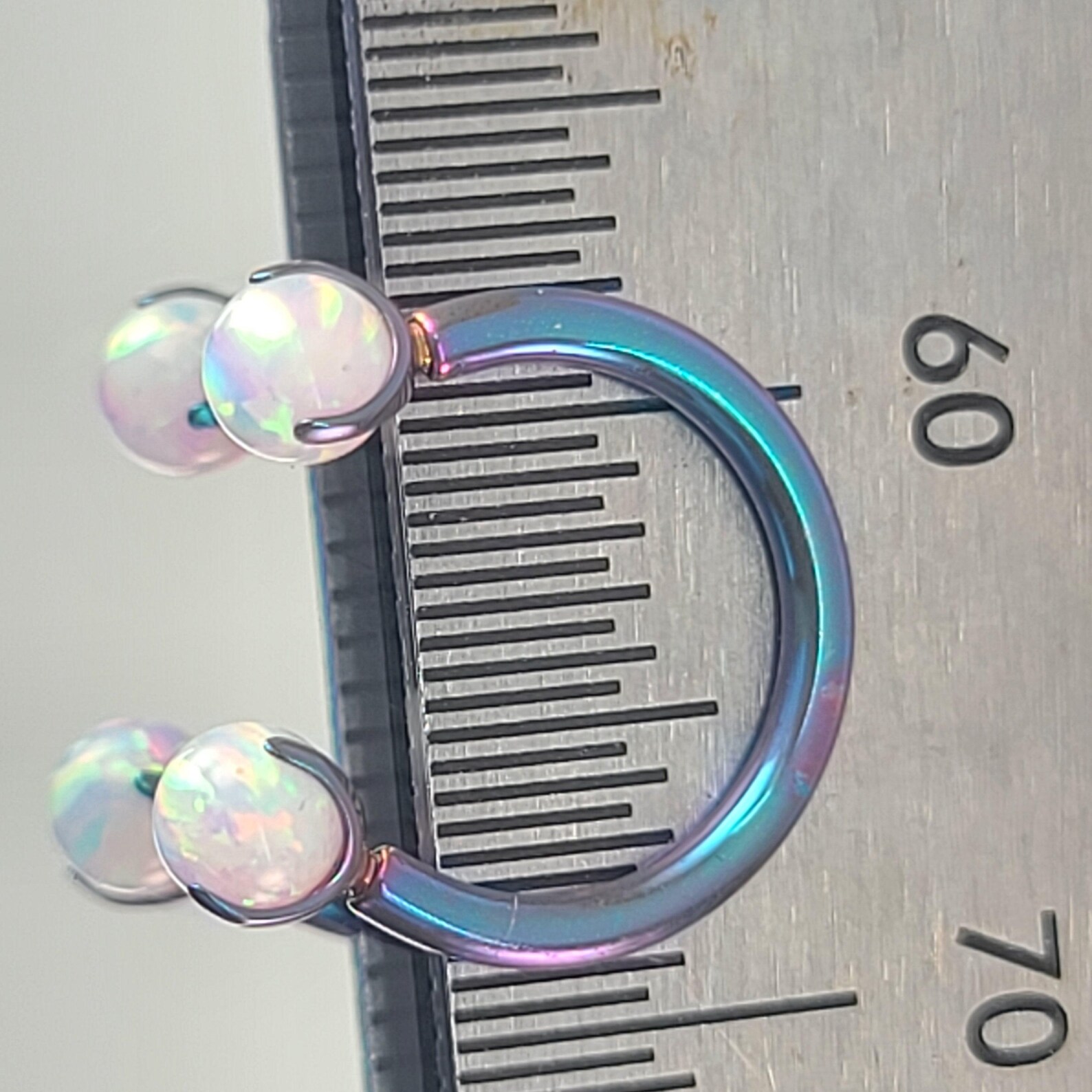 16g Titanium Horseshoe Septum Ring W/3mm White Opal Claw Gems Anodized ...
