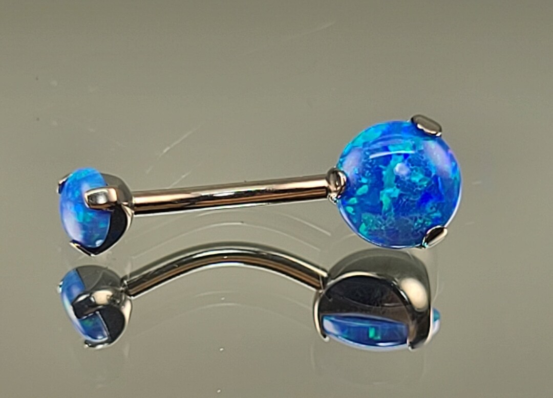 14g 1.6mm Titanium Blue Opal Implant Grade Internally Threaded Navel ...
