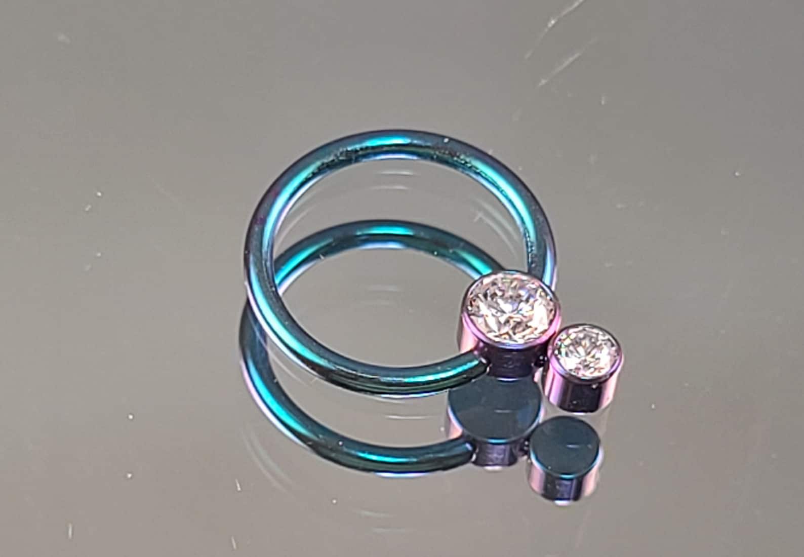 16g 1.2mm Titanium Captive Bead Ring with Double Gem 4mm/3mm | Etsy