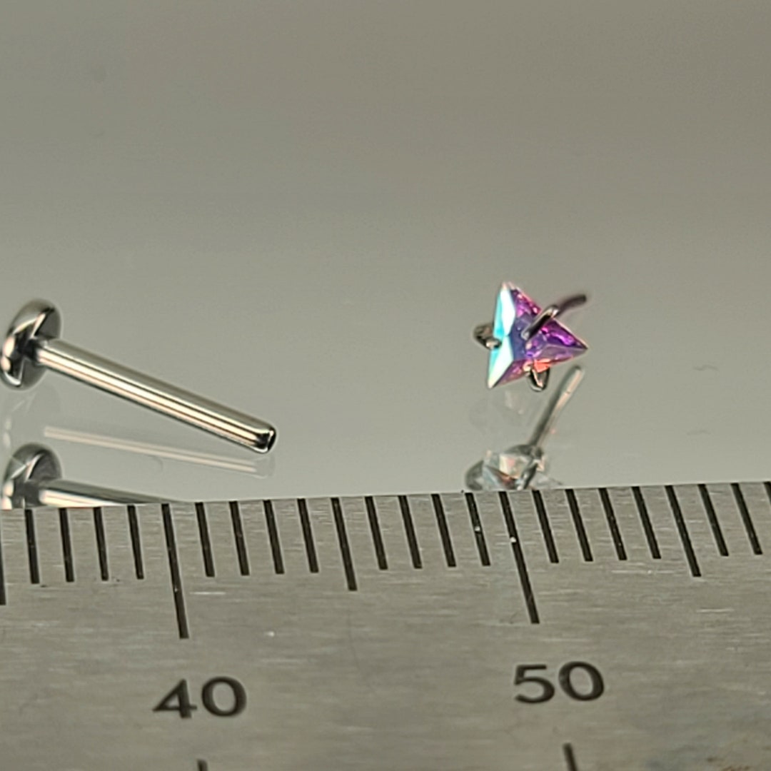 18g AB Gem Triangle Stud Titanium Threadless Stud for Cartilage Nose Tragus Lip *choose Anodized ...
