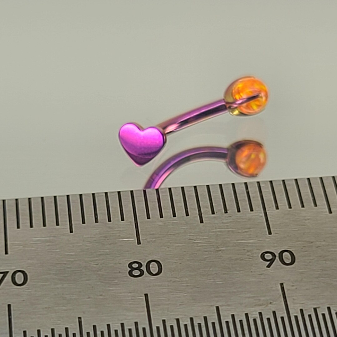 16g Titanium Heart and Orange Opal Curved Barbell Rook Eyebrow Vertical ...