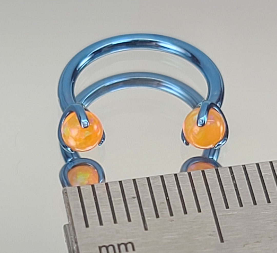 16g Titanium Septum Ring Horseshoe Circular Barbell 3mm Melon Faux Opal ...