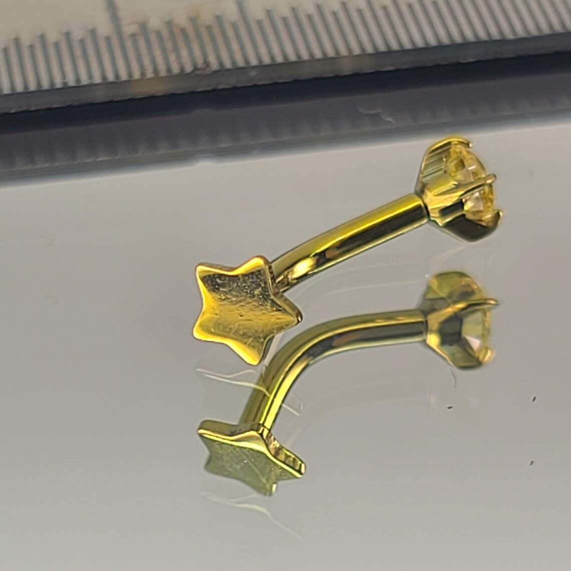16g Titanium Internal Thread Star and Yellow Gem Curved Barbell Rook ...