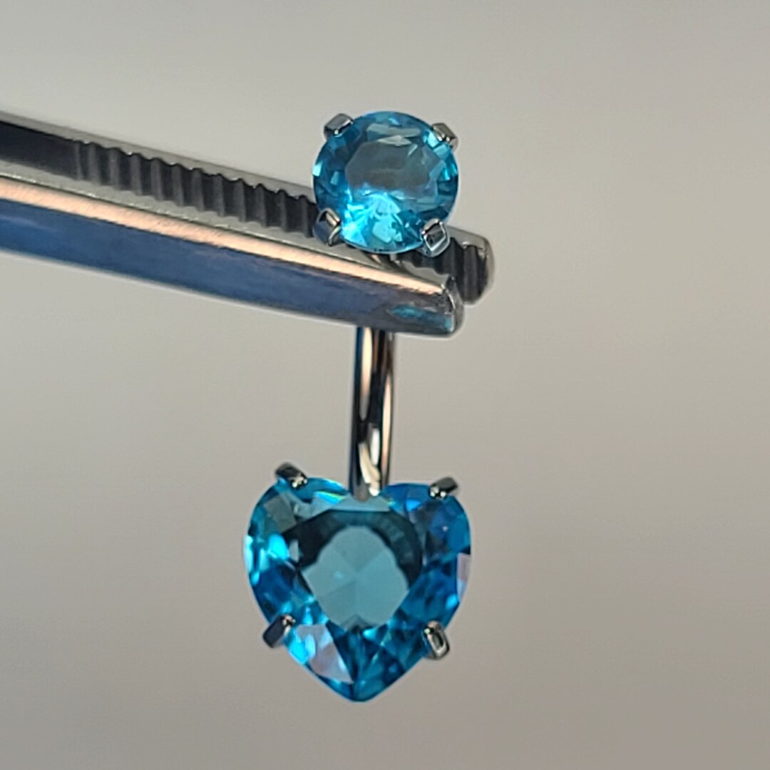 14g Titanium Heart Navel Belly Ring Internal Thread W/light Blue Heart ...
