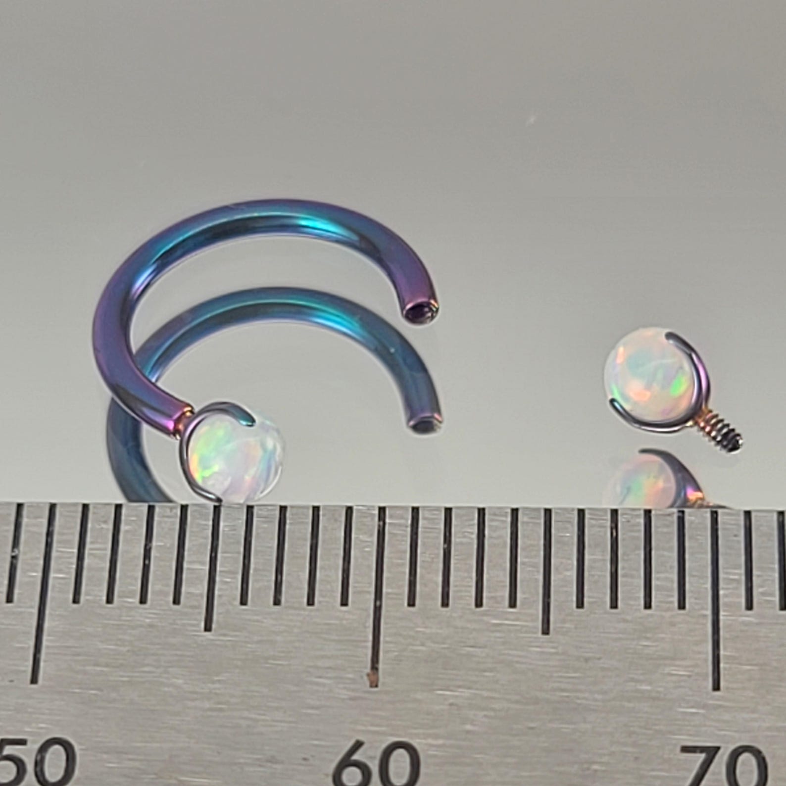 16g Titanium Horseshoe Septum Ring W/3mm White Opal Claw Gems Anodized ...