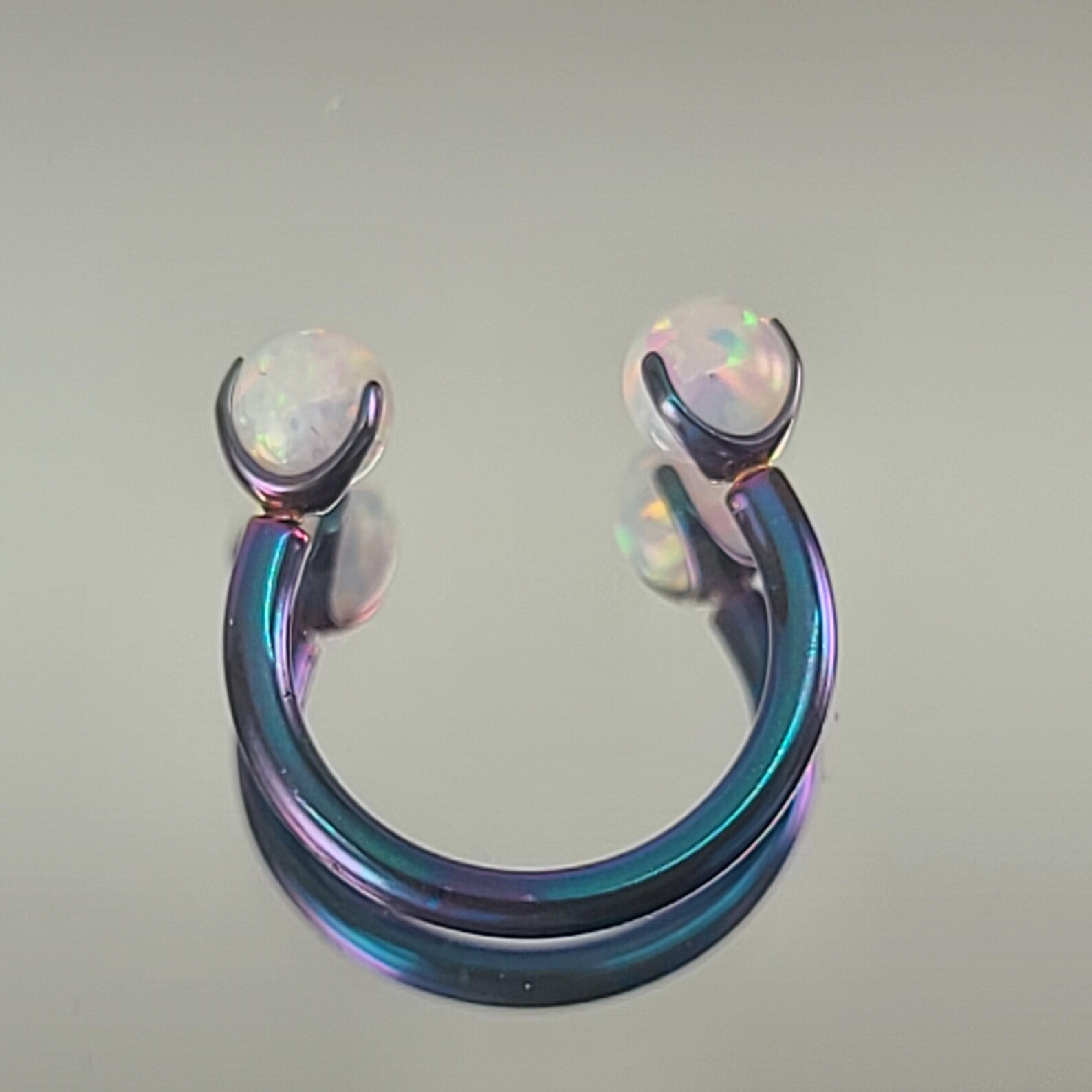 16g Titanium Horseshoe Septum Ring W/3mm White Opal Claw Gems Anodized ...