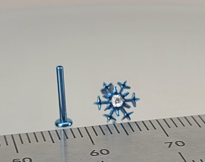 18g Titanium Threadless Snowflake Stud With Clear CZ Center Gem ...