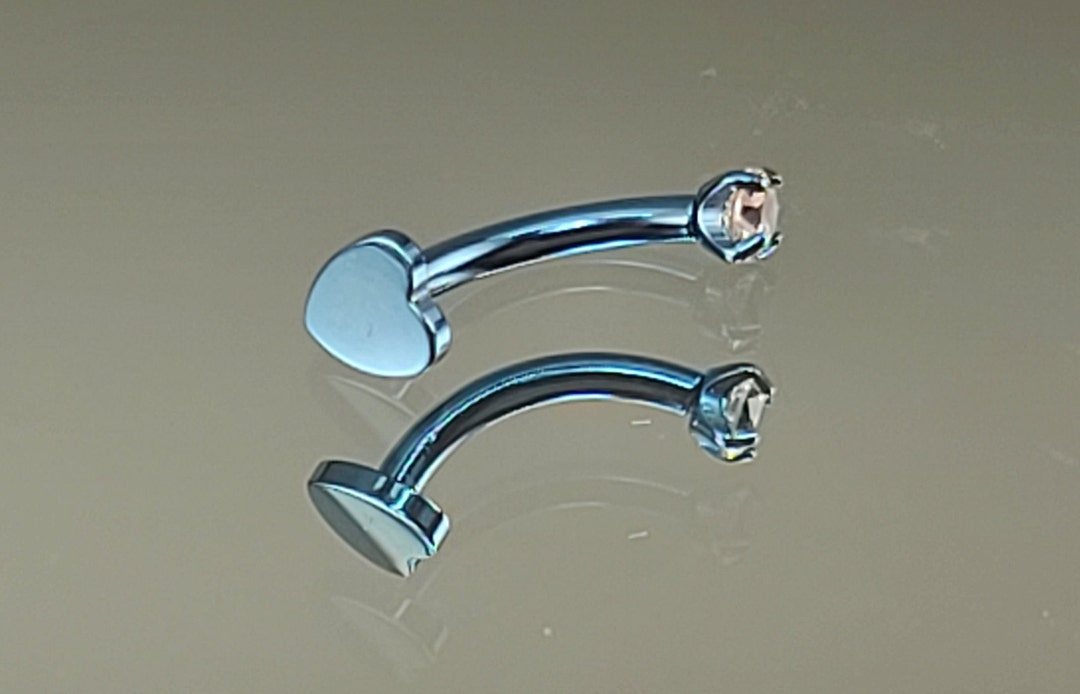 16g Titanium Heart and Gem Curved Barbell for Rook Eyebrow Vertical ...