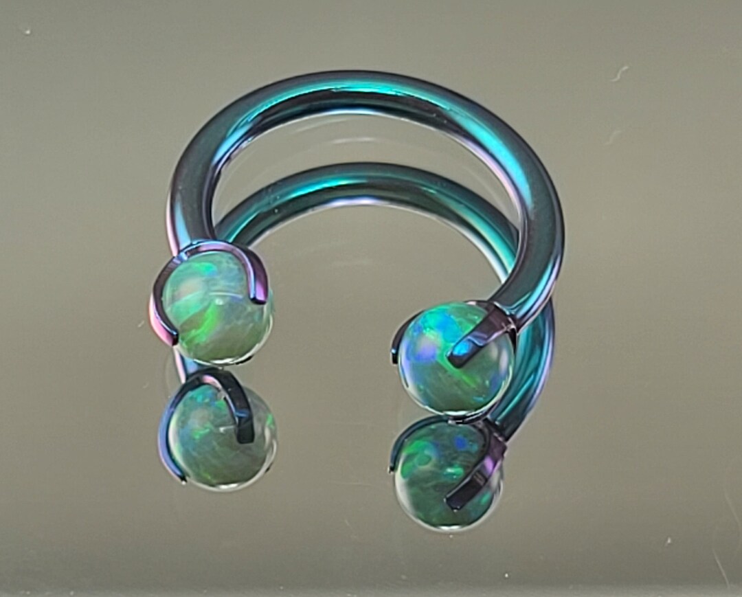 14g Titanium Horseshoe Septum Ring W/5mm Moon Yellow Green Faux Opal ...