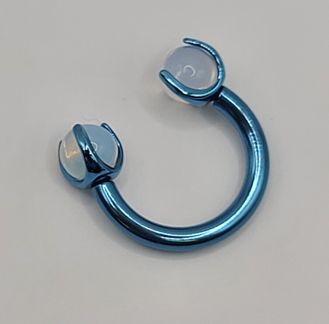 16g Titanium Horseshoe With Opalite Ends for Septum in Anodized Ice ...