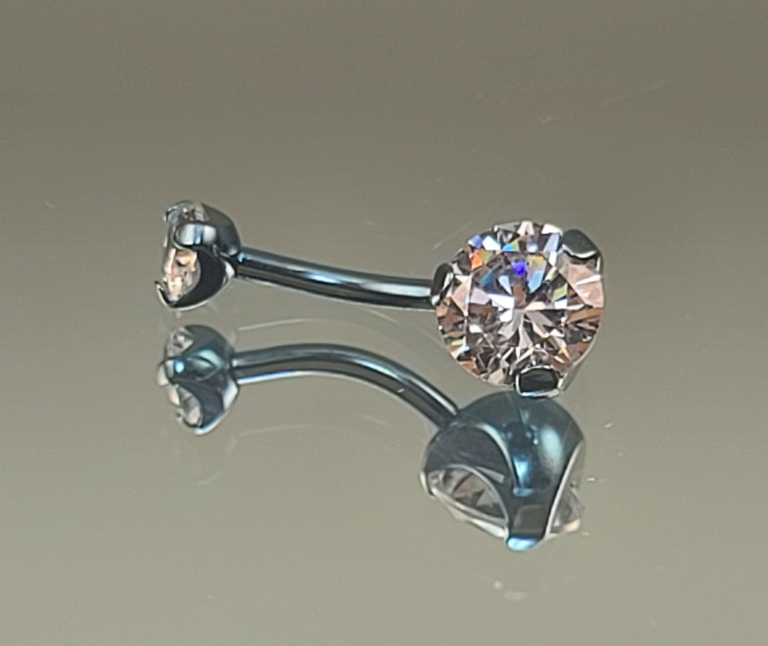 14g Titanium Bright Ice Blue Navel Belly Ring Internal Thread Prong-set ...