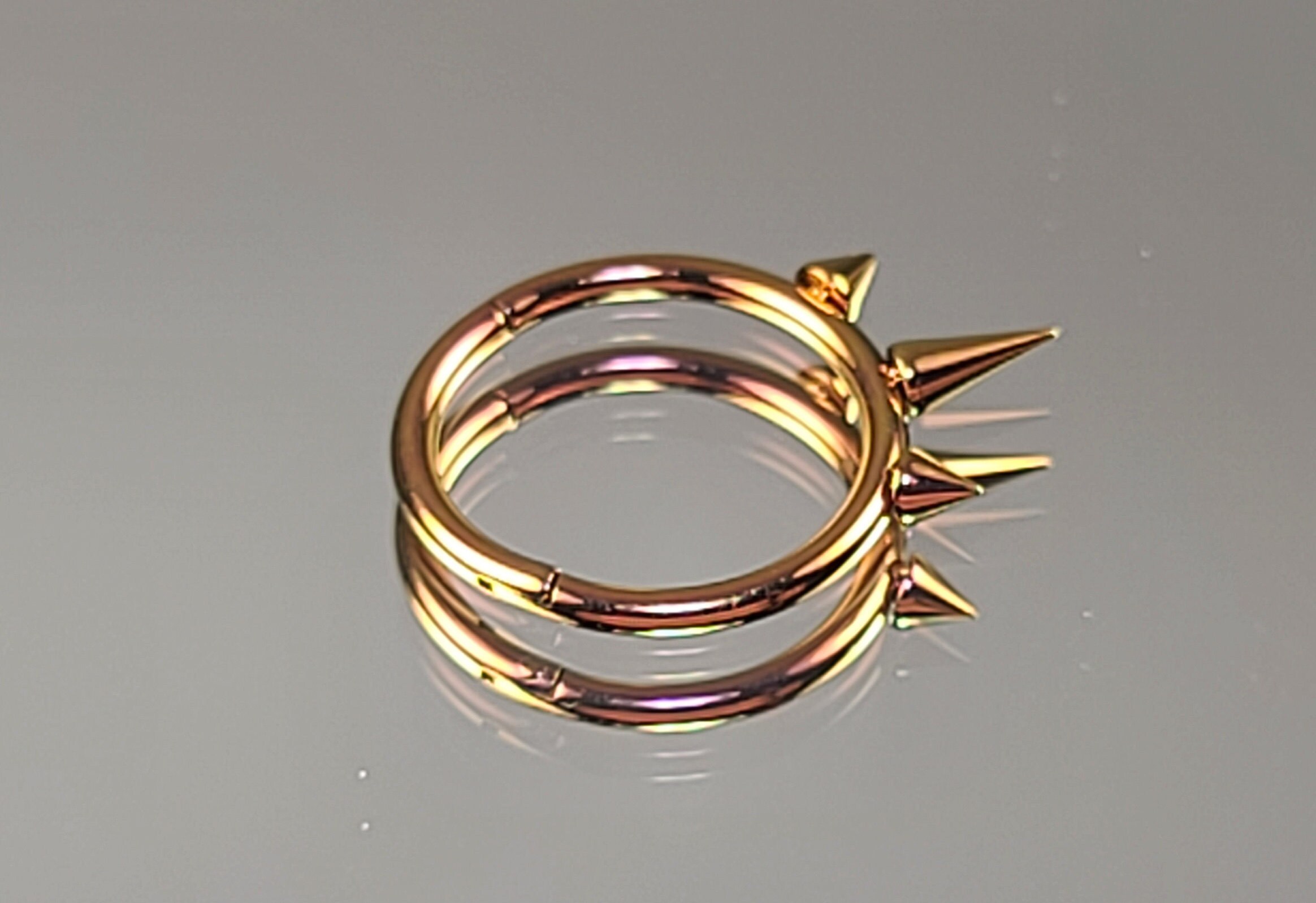 16g Titanium Hinge Clasp Triple Spike Hinge Hoop Septum Anodized Rose ...