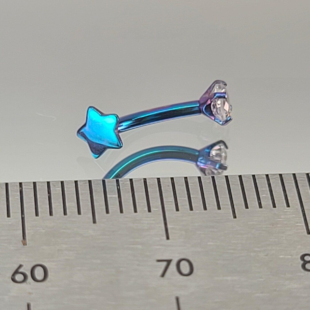 16g Titanium Internal Thread Star + Gem Curved Barbell Rook Eyebrow ...