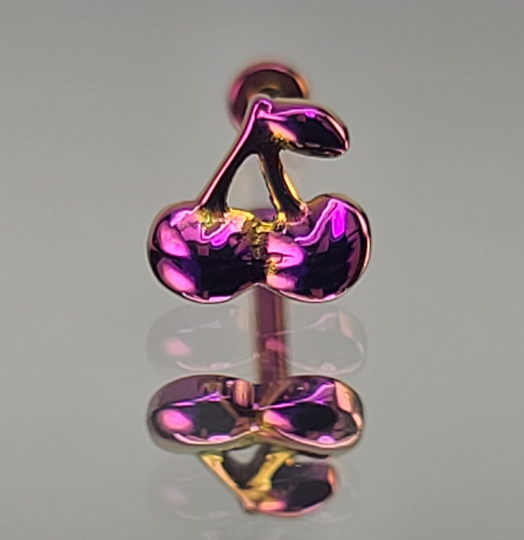 18g Titanium Threadless Cherry Stud Earring Flatback Stud Rose Gold ...