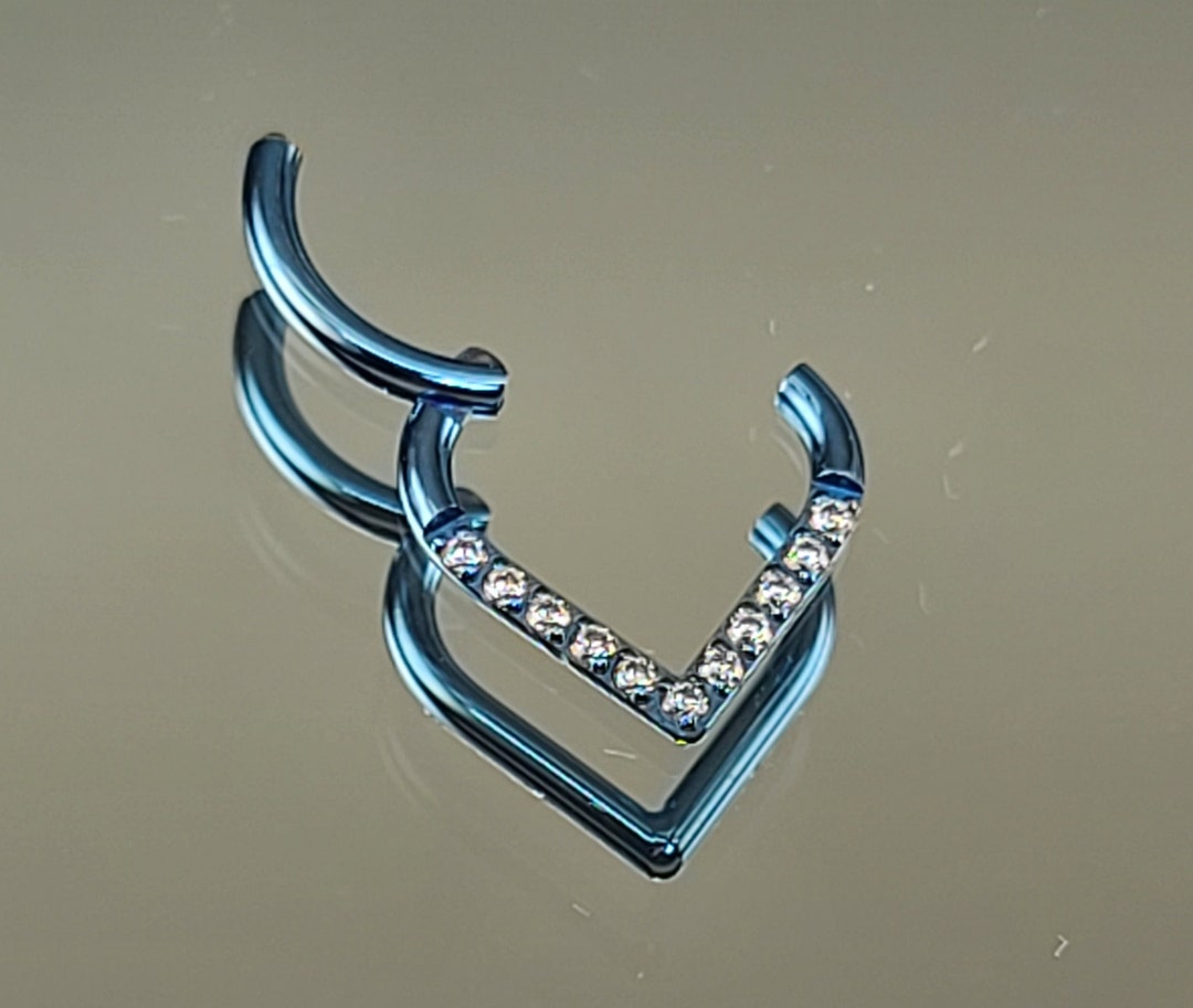 16g Pointy Septum Ring With CZ Gems Hinge Hoop for Septum/daith ...