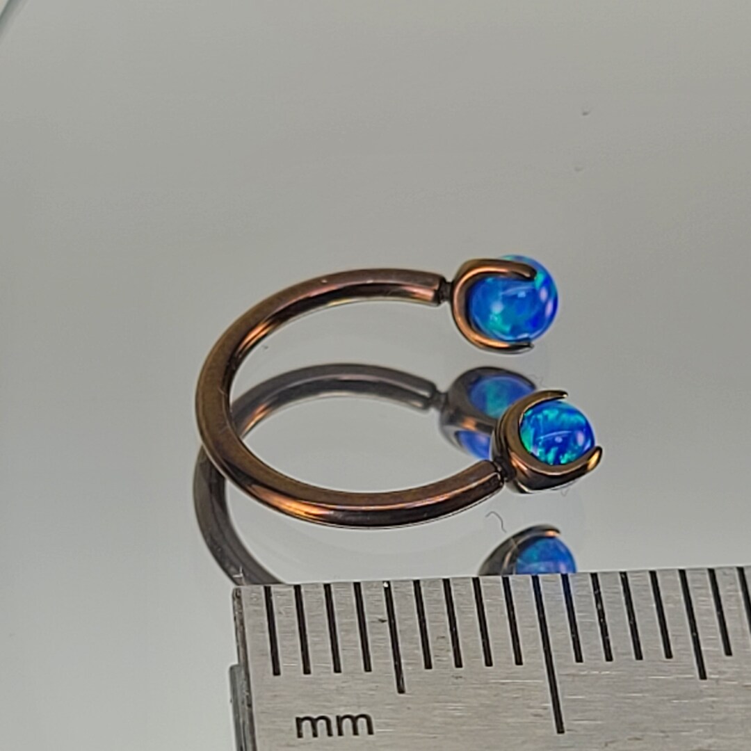 16g Titanium Horseshoe Circular Barbell W/3mm Blue Faux Opal Ends ...