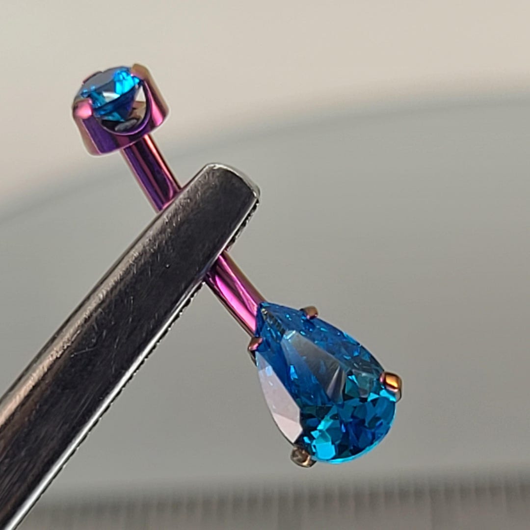 14g Titanium Navel Ring Belly Ring Internal Thread W/aqua CZ Gem ...