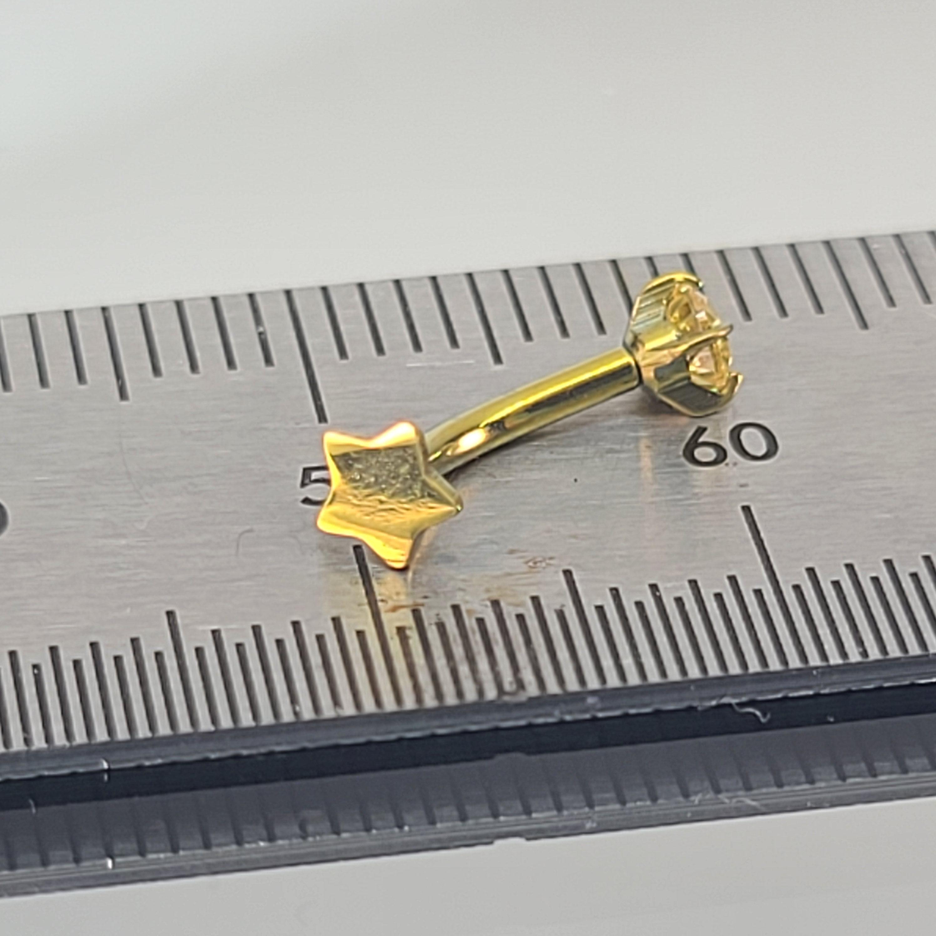 16g Titanium Internal Thread Star and Yellow Gem Curved Barbell Rook ...