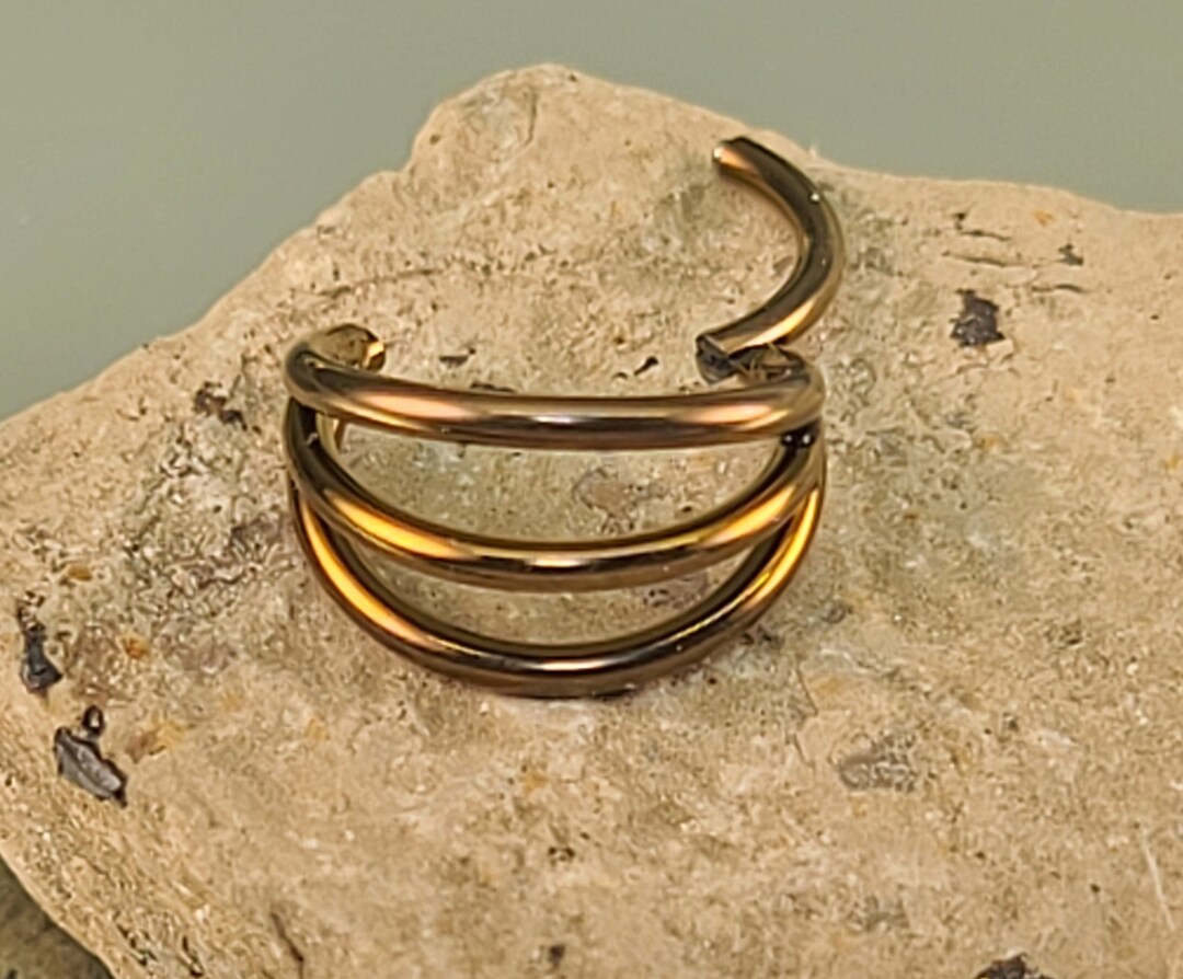 16g Titanium Septum Ring Triple Open Stack Hinge Hoop Anodized Bronze ...