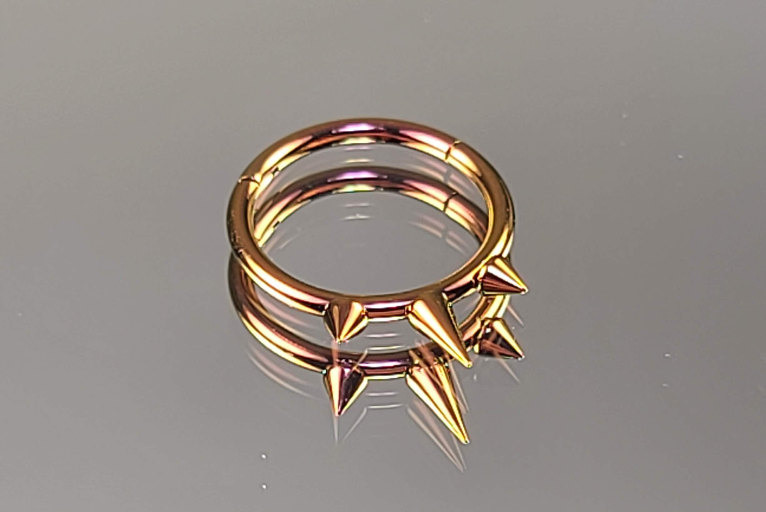 16g Titanium Hinge Clasp Triple Spike Hinge Hoop Septum Anodized Rose ...