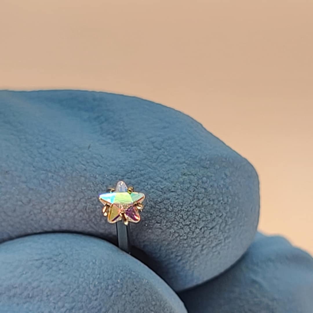 18g AB Gem Star Stud Titanium Threadless Stud for Cartilage Nose Tragus ...