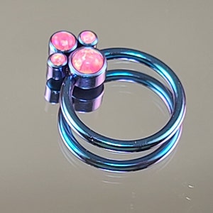 16g (1.2mm) Titanium Captive Bead Ring With Synthetic Pink Opals Quad ...