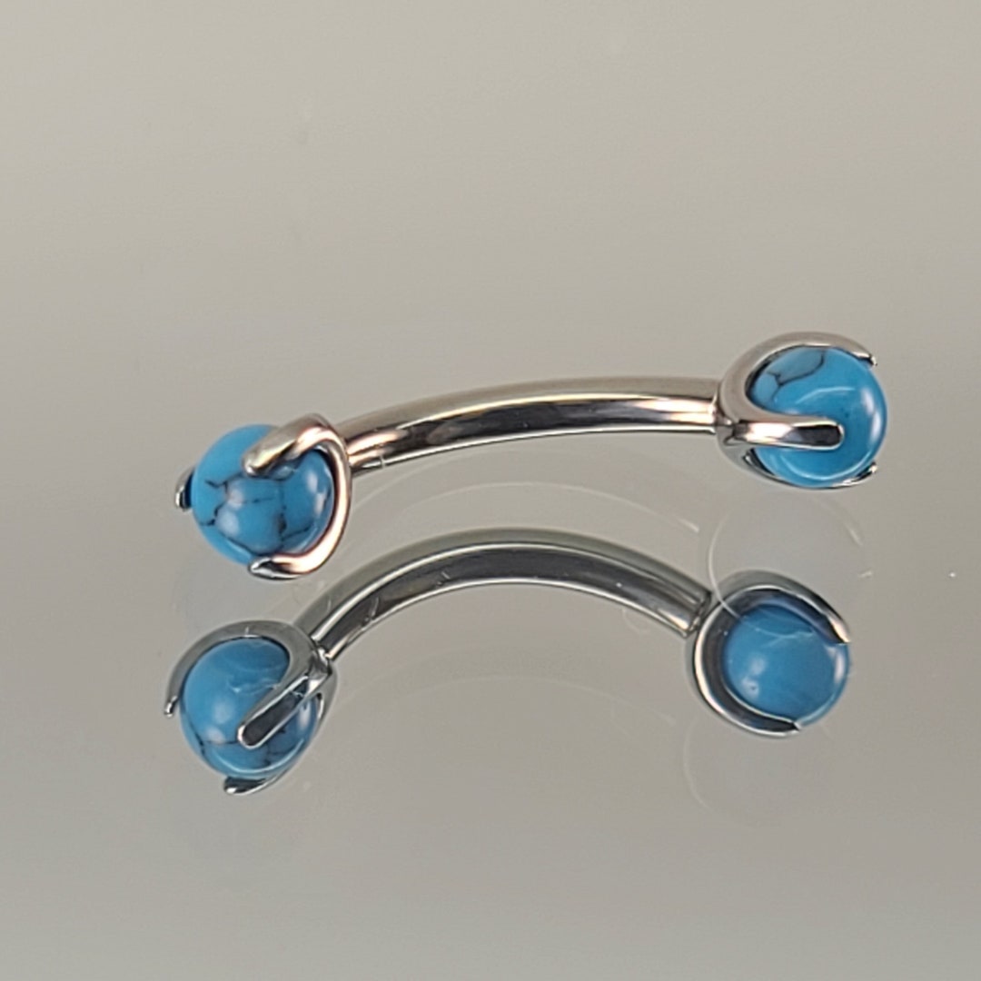 16g Titanium Curved Barbell Internal Thread W/ 3mm Faux Turquoise Prong ...