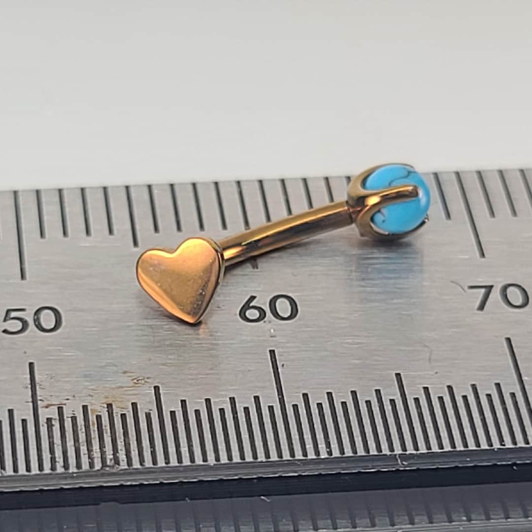 16g Titanium Heart and Faux Blue Turquoise Curved Barbell Rook Eyebrow ...