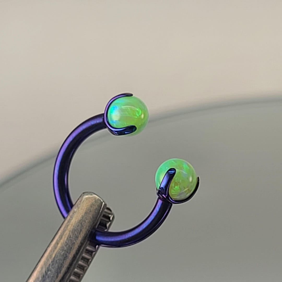 14g Titanium Horseshoe Septum Ring W/5mm Spring Green Faux Opal Septum ...