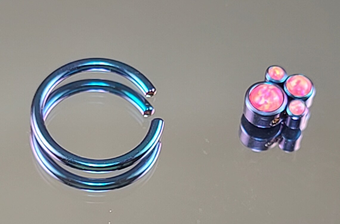 16g (1.2mm) Titanium Captive Bead Ring With Synthetic Pink Opals Quad ...