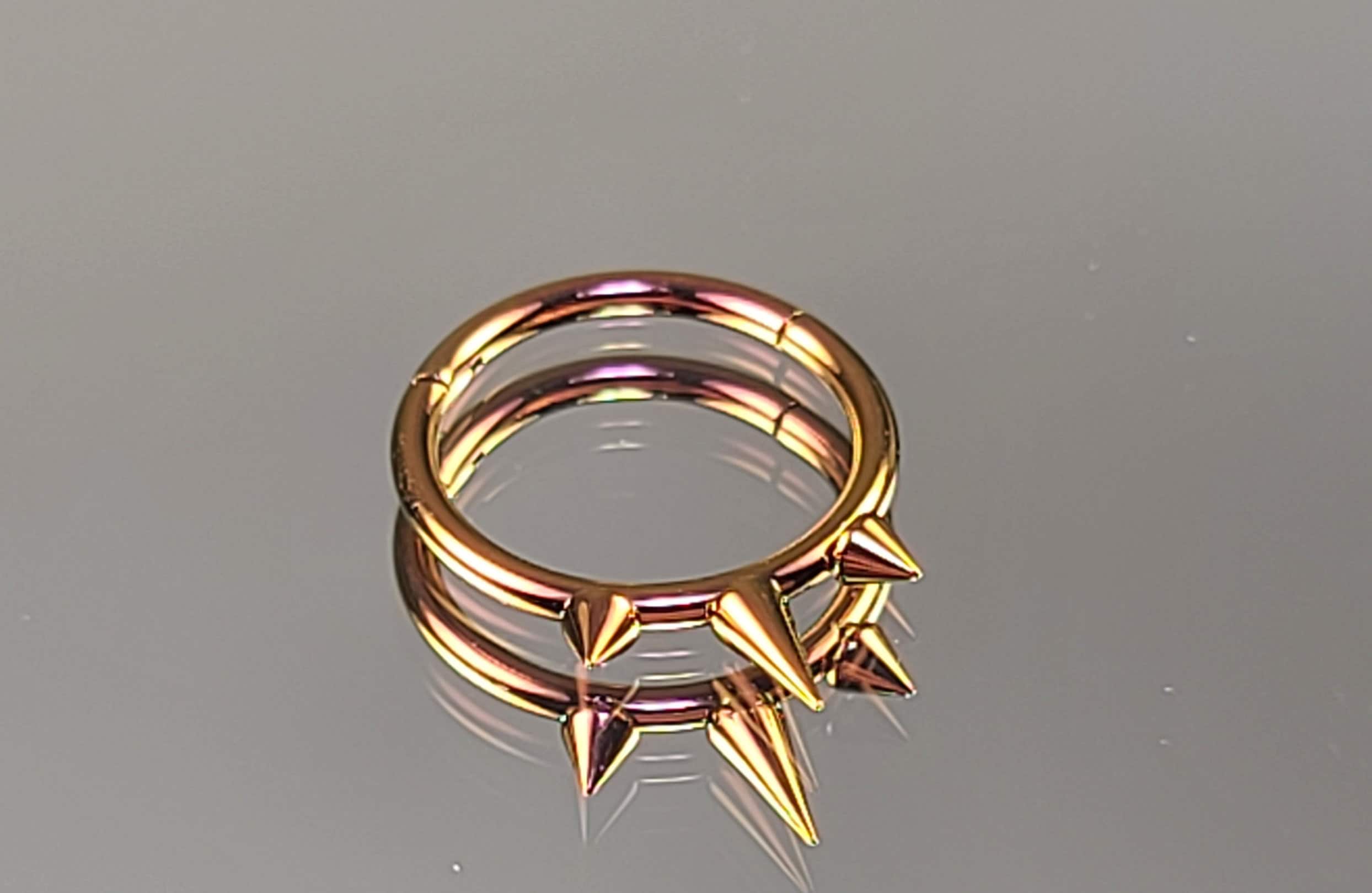 16g Titanium Hinge Clasp Triple Spike Hinge Hoop Septum Anodized Rose ...