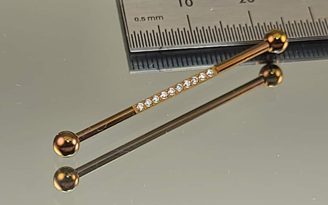 14g (1.6mm) 36mm Titanium Industrial Bar Internal Thread With 10 Clear ...
