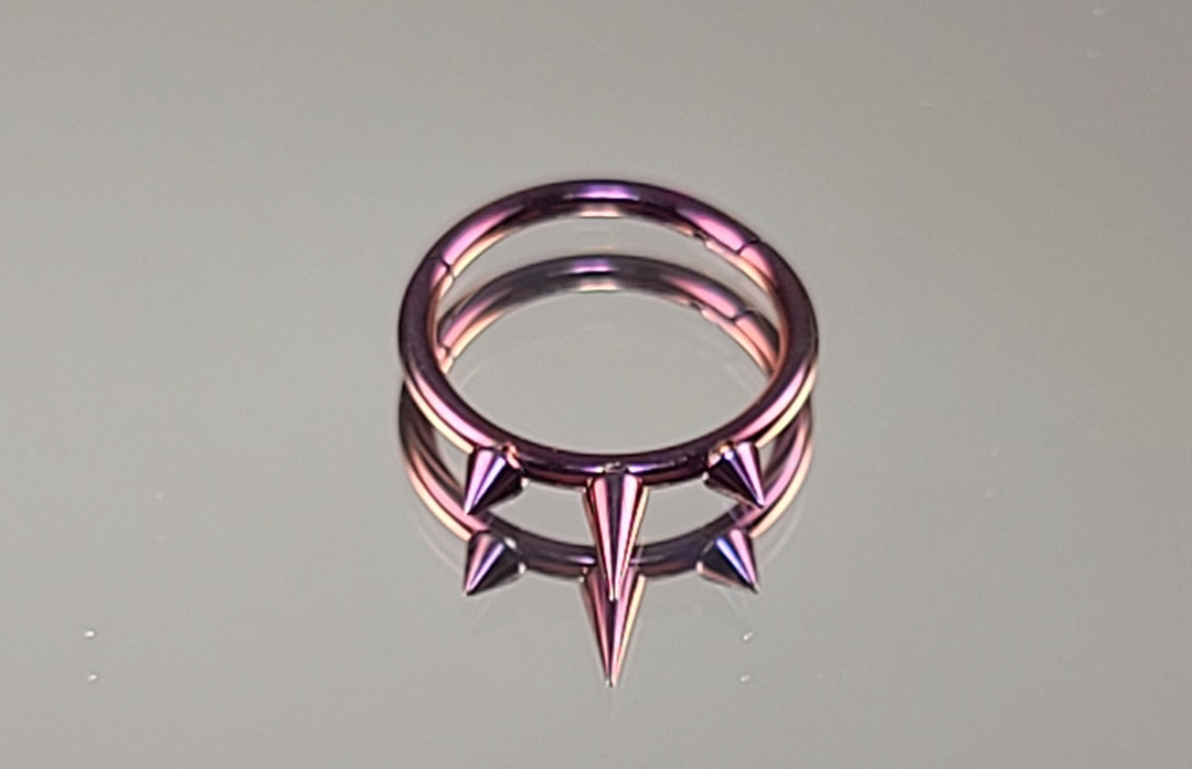 16g (1.2mm) Titanium Hinge Clasp Unicorn Triple Spike Hinge Hoop Septum ...