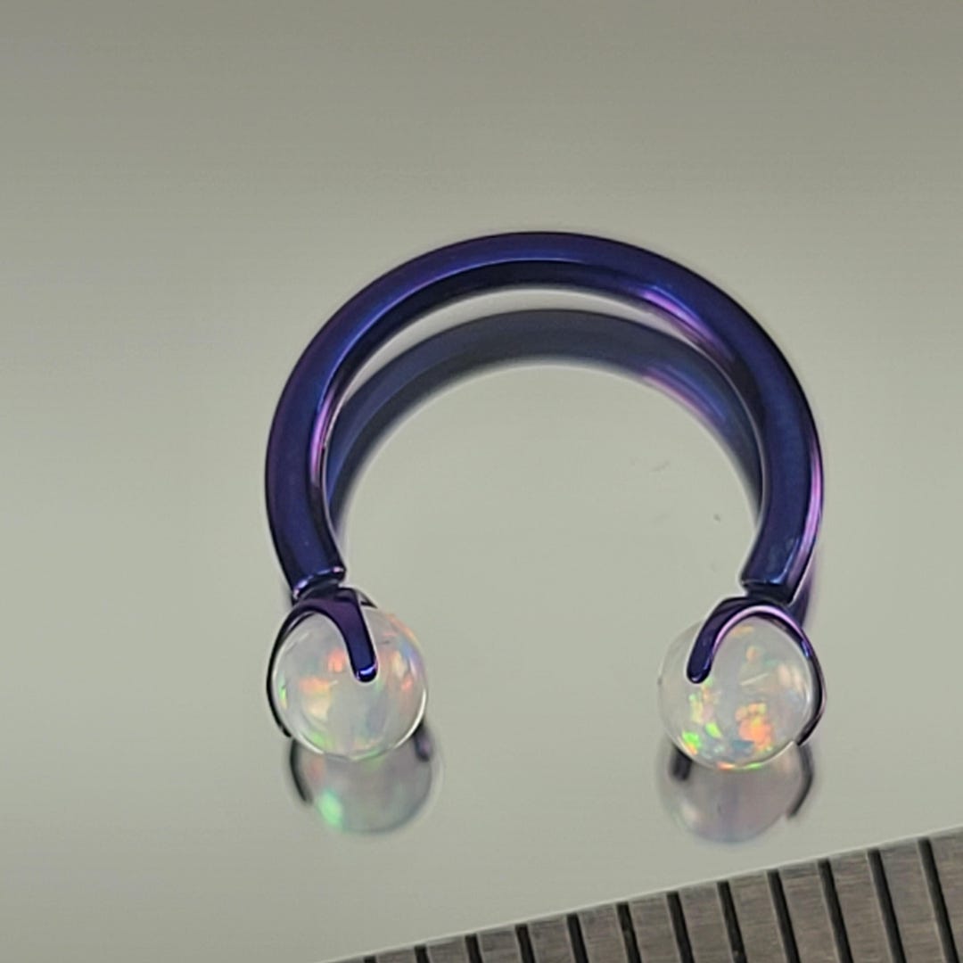 16g Titanium Horseshoe Septum Ring Circular Barbell W/3mm White Opal ...