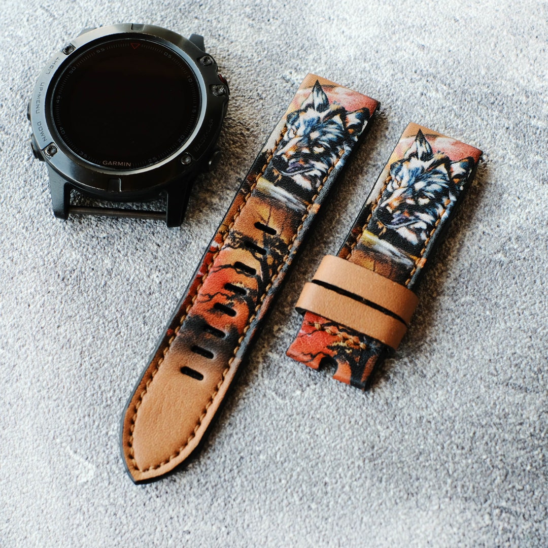 Garmin Leather Watch Strap, Wolf Design, Quick Fit - Etsy