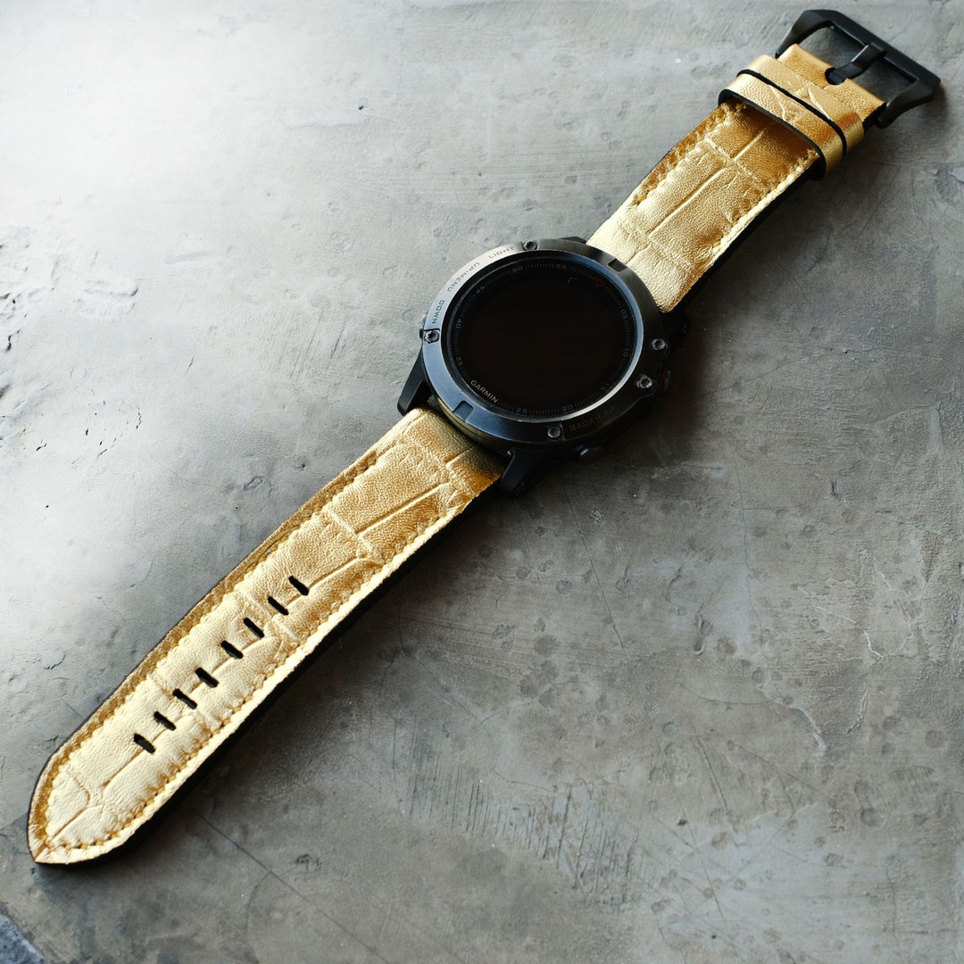 Garmin Quick Fit Strap, Embossed Croco Style Leather Material, Handmade ...