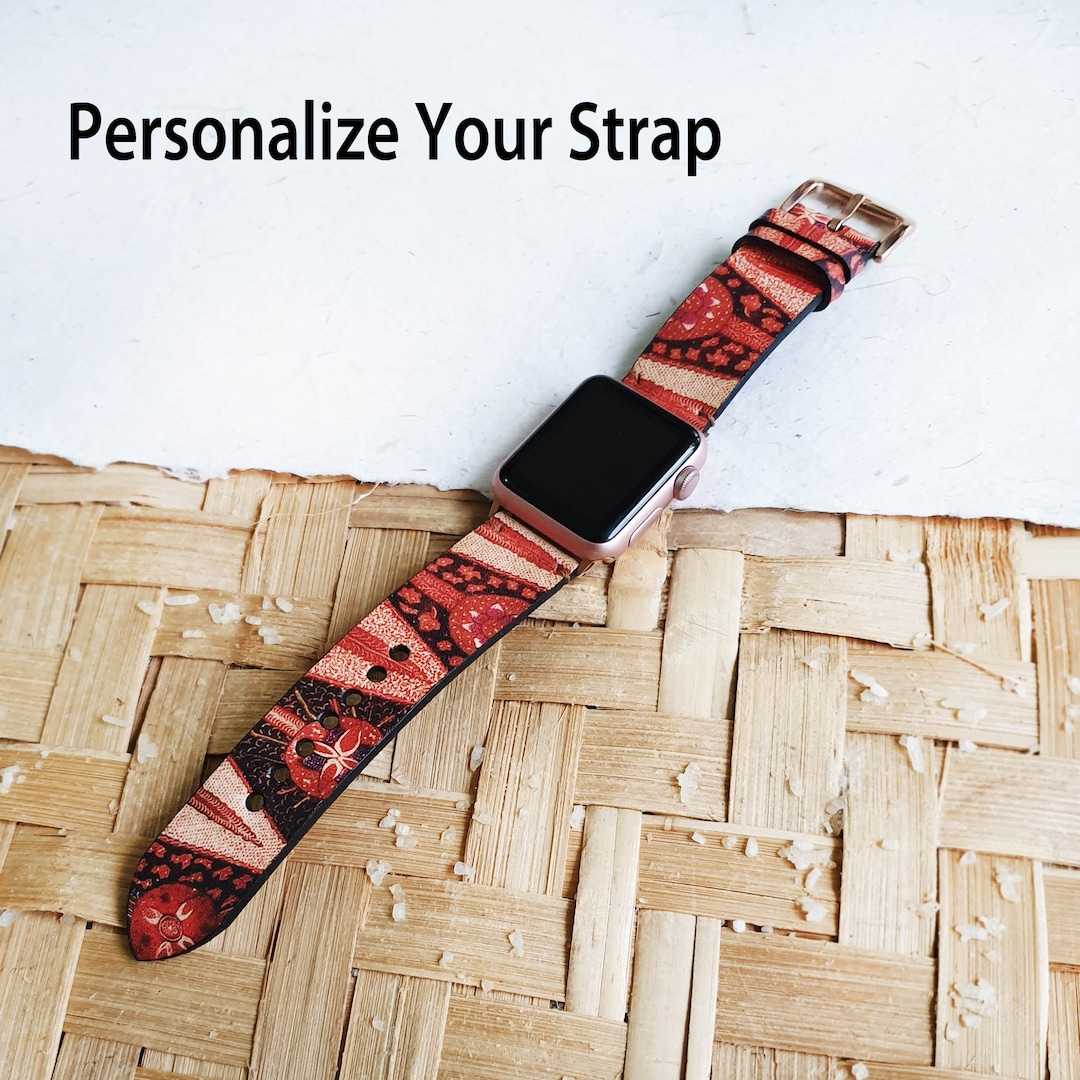 Personalized Batik Leather Apple Watch Band, Handmade Cowhide Strap - Etsy