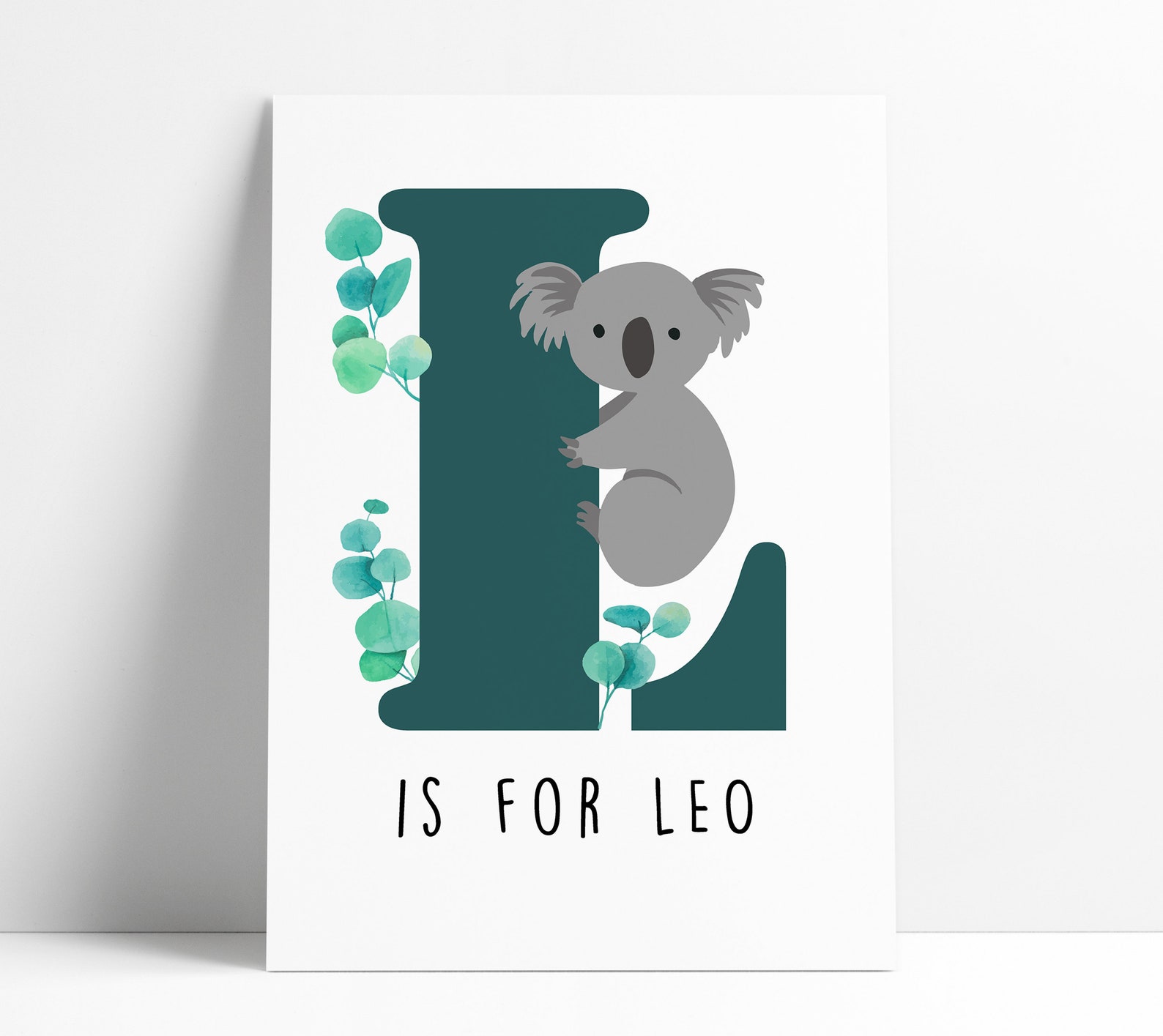 Koala Letter Nursery Print A-Z, Custom Personalised Baby Gift Poster ...