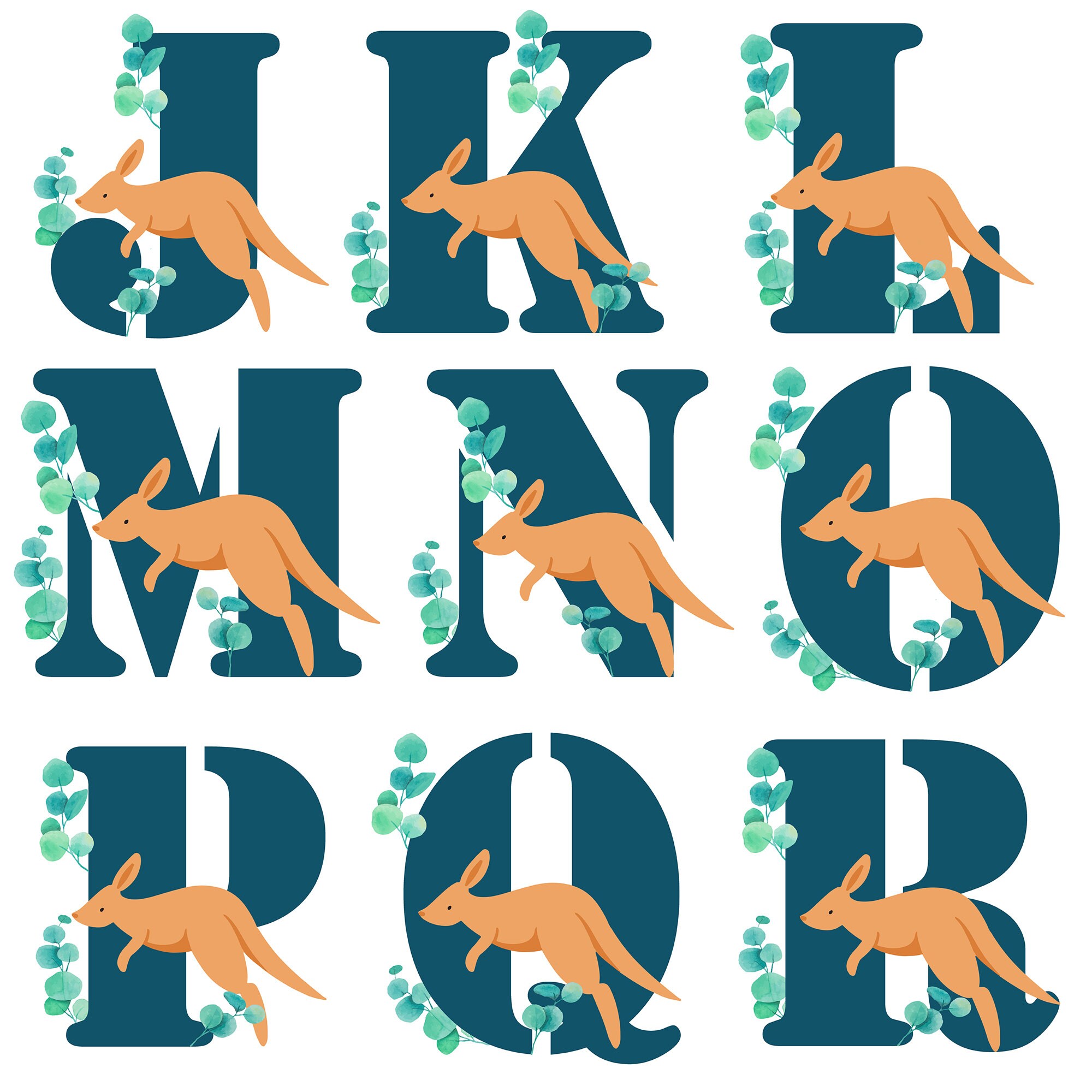 Kangaroo Letter Nursery Print A-Z, Custom Personalized Baby Gift Poster ...