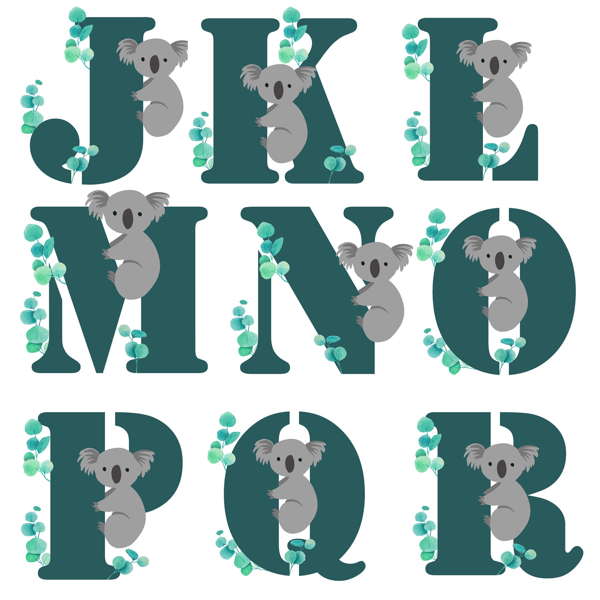 Koala Letter Nursery Print A-Z, Aangepaste Gepersonaliseerde Baby Gift ...
