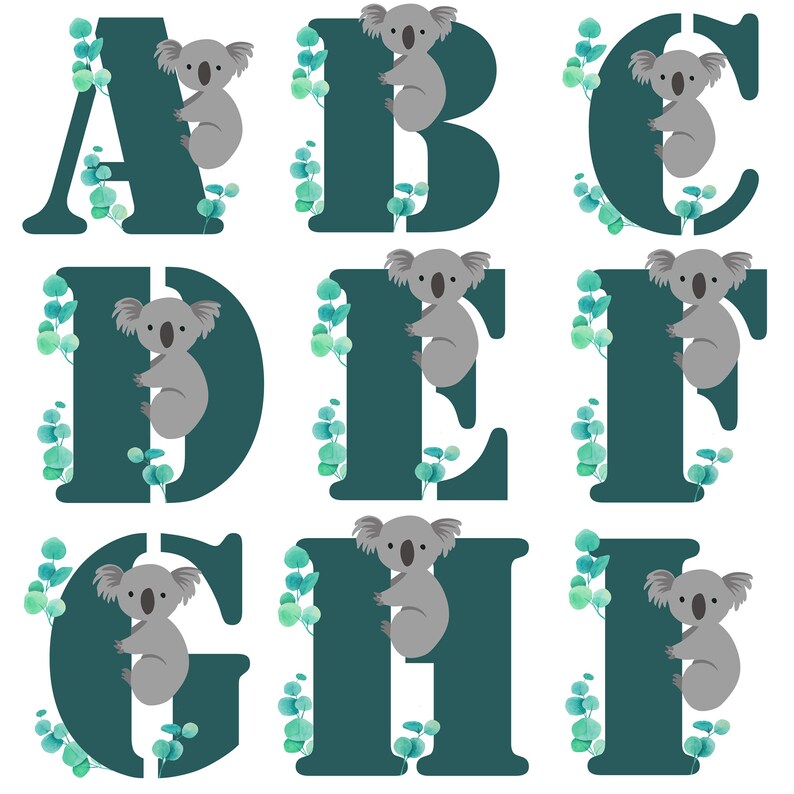 Koala Letter Nursery Print A-Z, Custom Personalised Baby Gift Poster ...