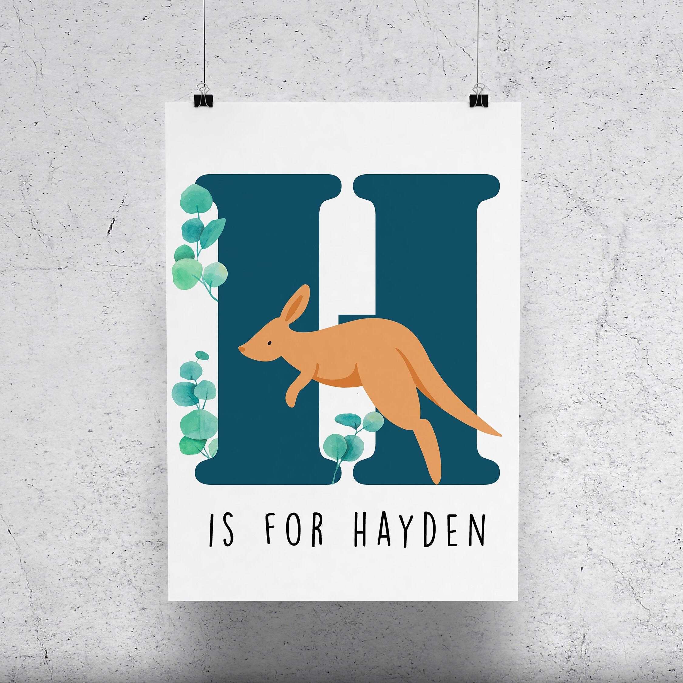Kangaroo Letter Nursery Print A-Z, Custom Personalized Baby Gift Poster ...