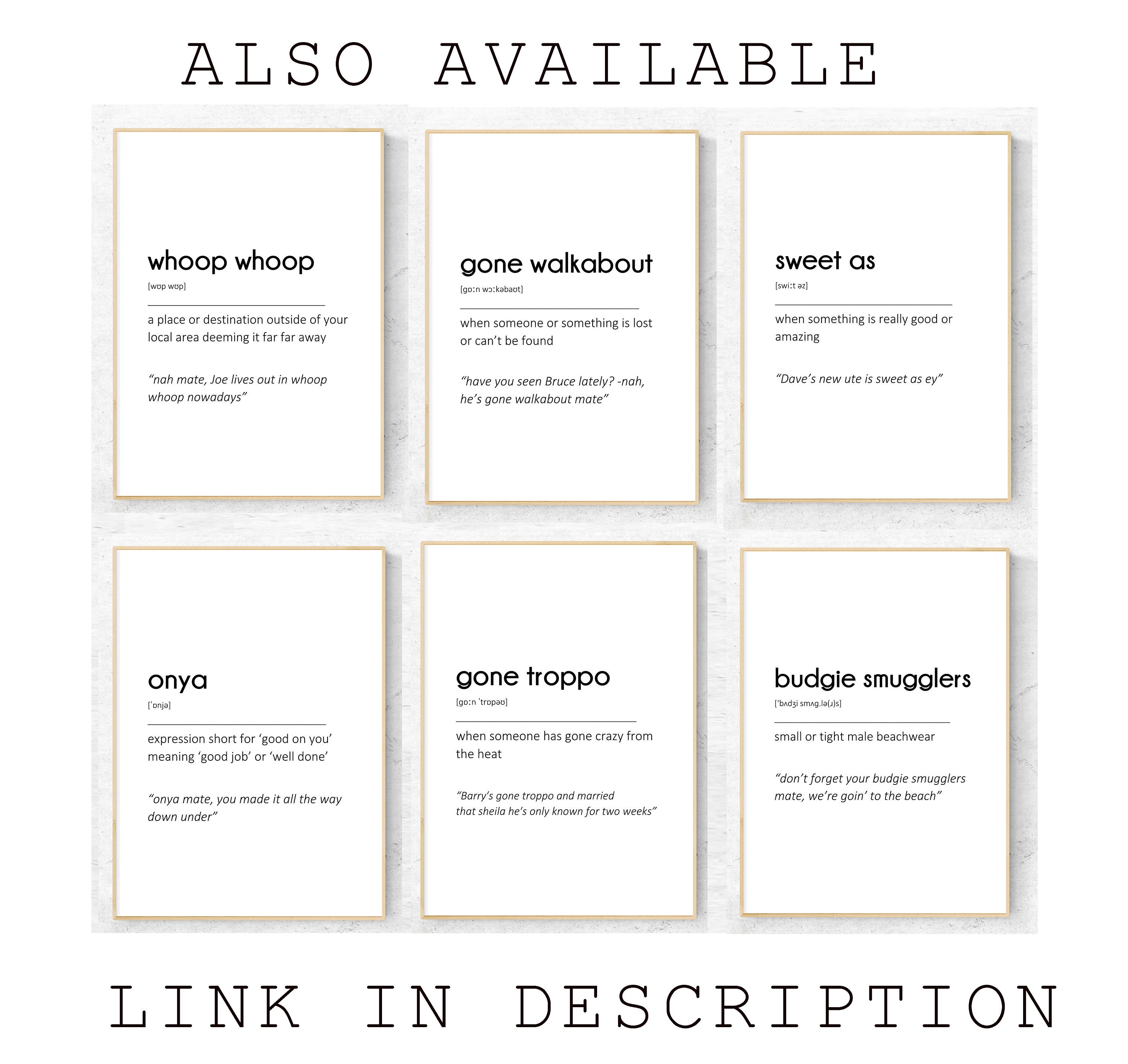 Australian Slang Funny Prints, Whoop Whoop Aussie Slang Print Quote ...