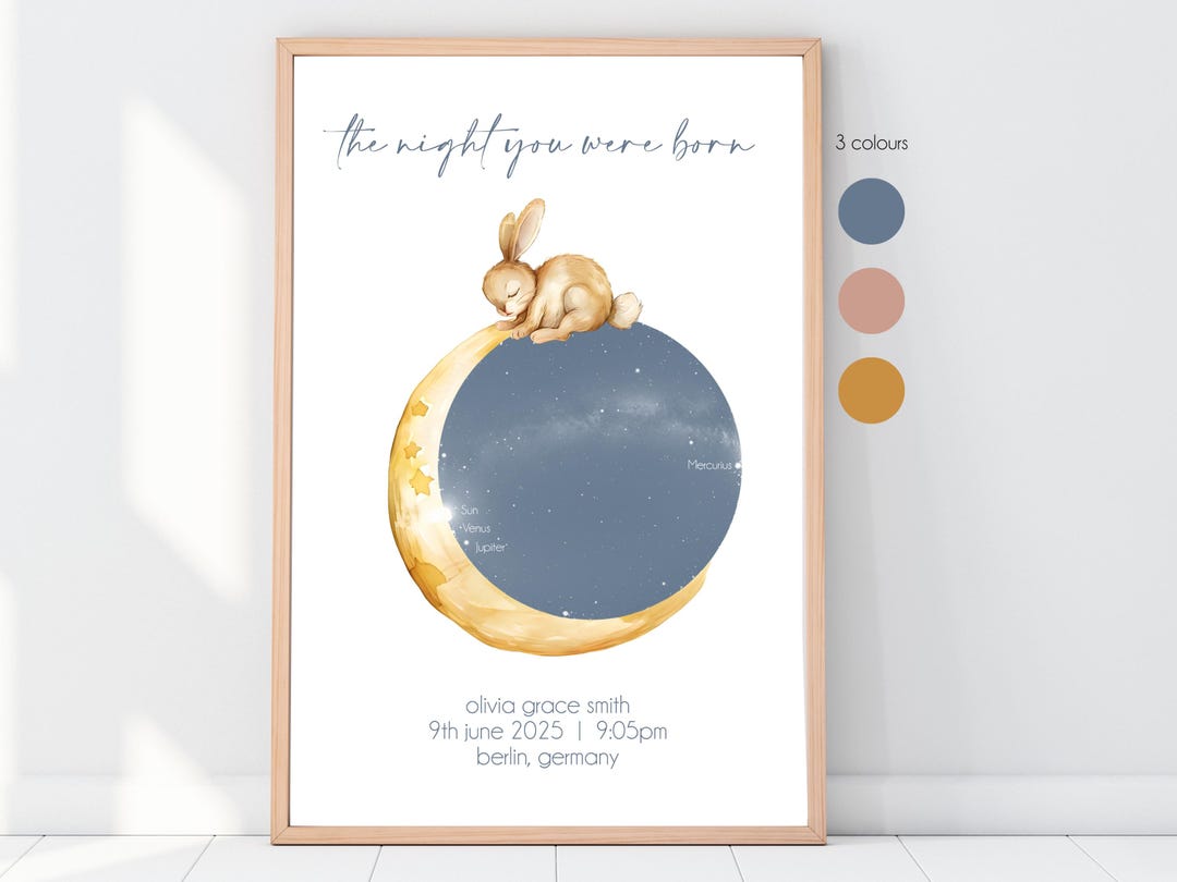 Custom Birth Star Map With Name & Date | Nursery Wall Art - Etsy