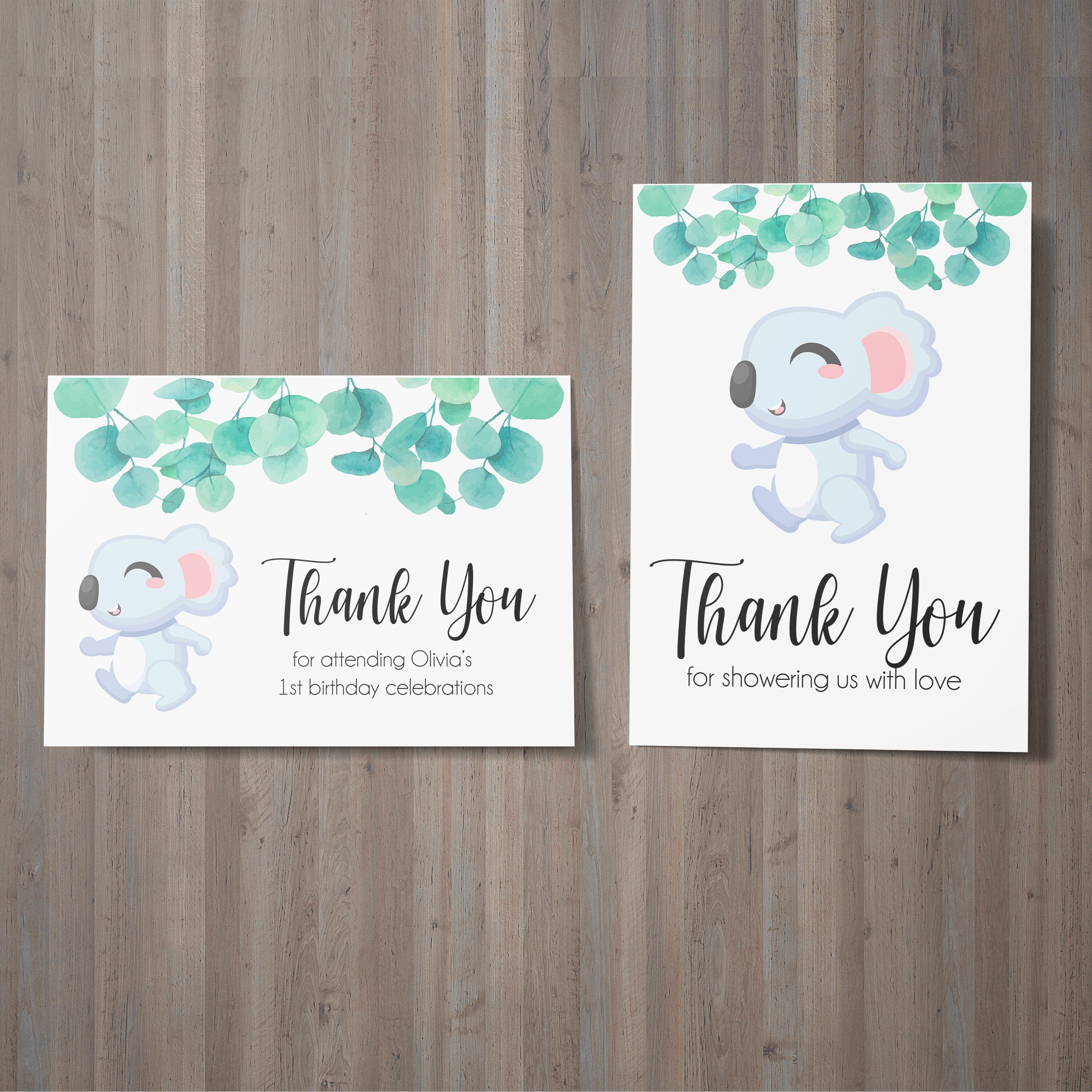 Personalised Koala Thank You Printable Card for Your Birthday Party or ...