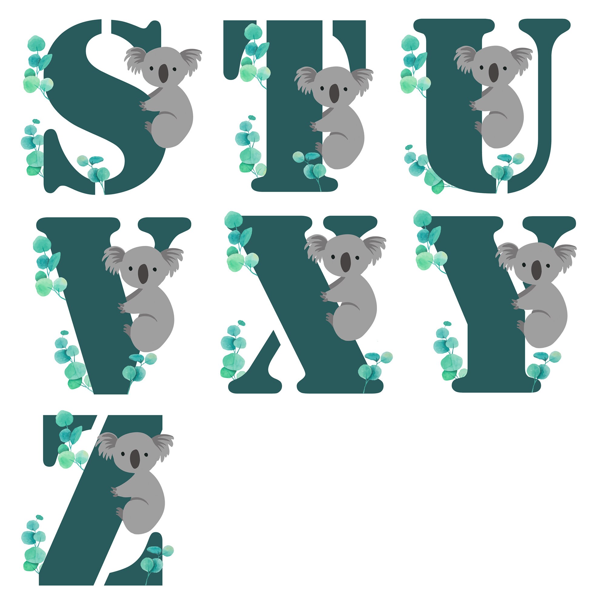 Koala Letter Nursery Print A-Z, Aangepaste Gepersonaliseerde Baby Gift ...