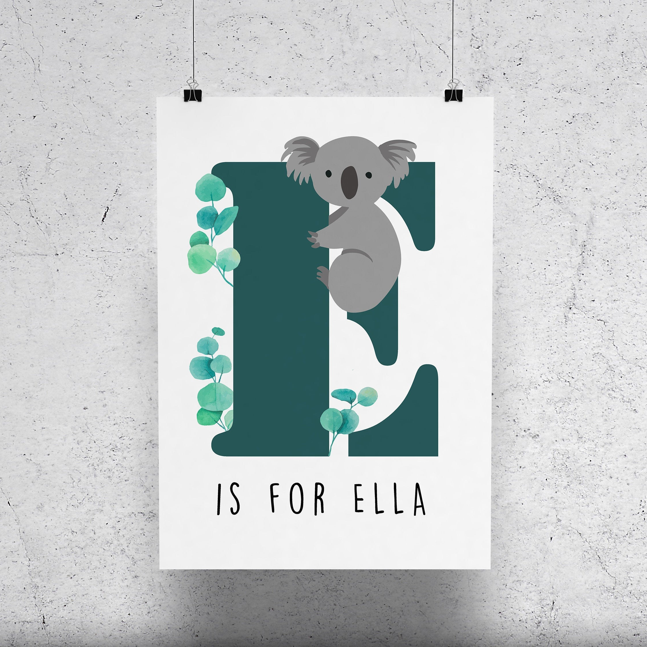 Koala Letter Nursery Print A-Z, Aangepaste Gepersonaliseerde Baby Gift ...