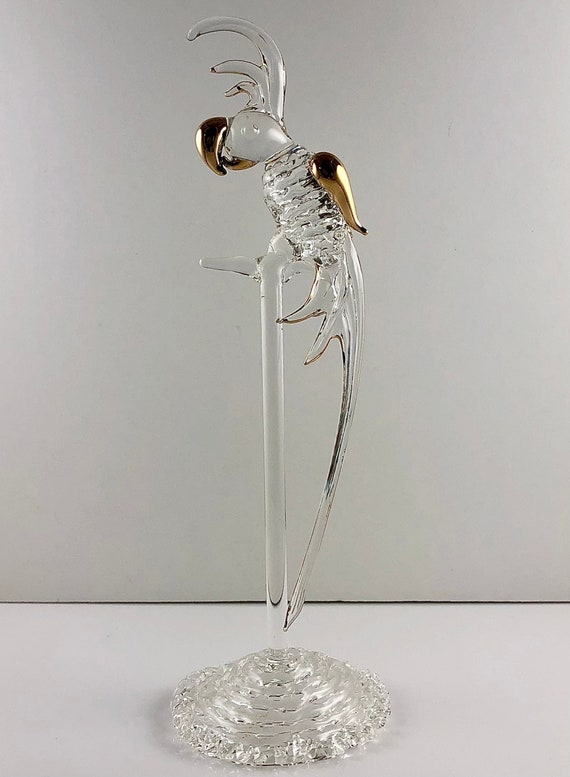 Glass Art Glass Sculptures & Figurines GLASS PARROT Trimmed in 22K Gold ...