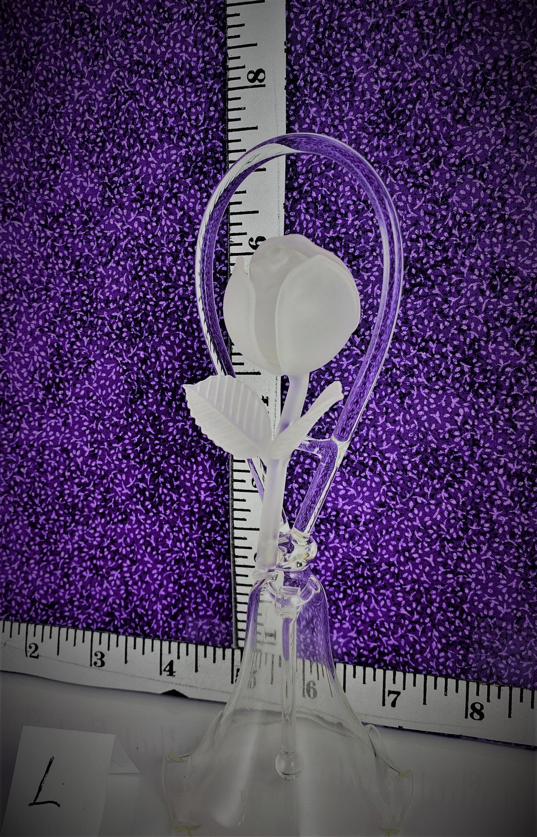 BELL of GLASS, Will Ring With Glass Clapper, Frosted Rose in Center of ...